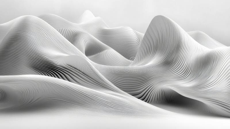 Abstract White 3D Render of a Wavy Landscape Stock Illustration ...