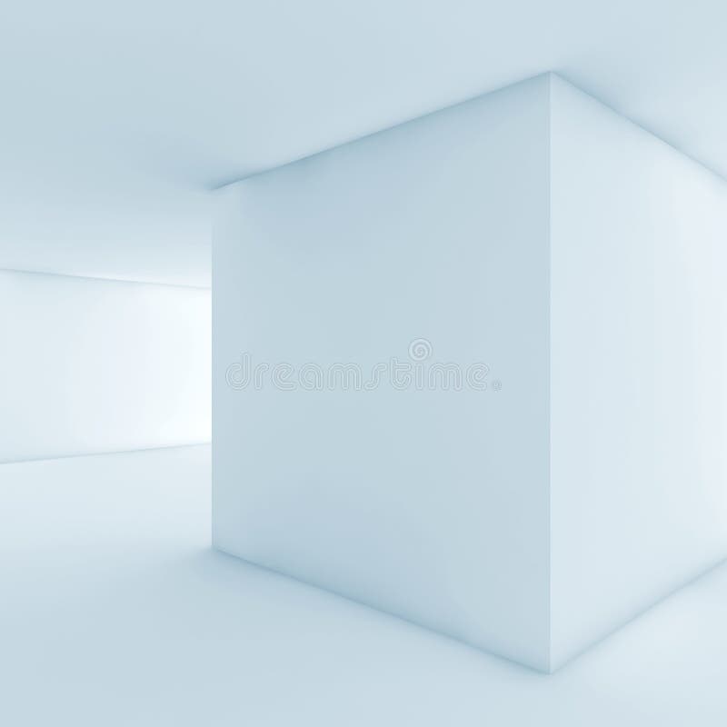 Abstract White Empty Interior with Cubic Column 3d Stock Illustration ...