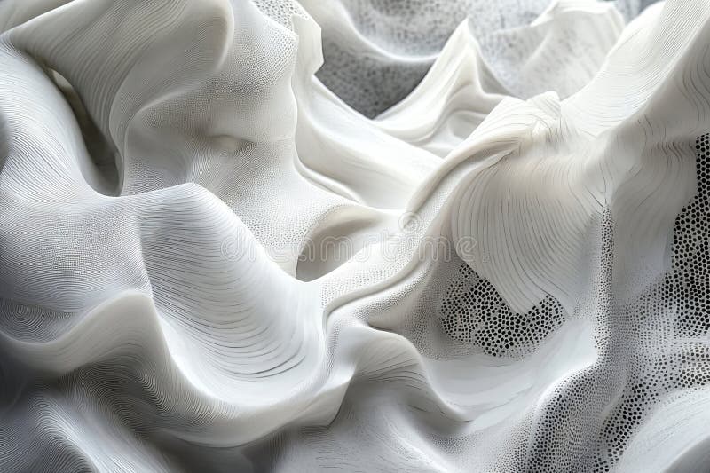 Abstract White Fabric Waves with Intricate Patterns and Textures Stock ...