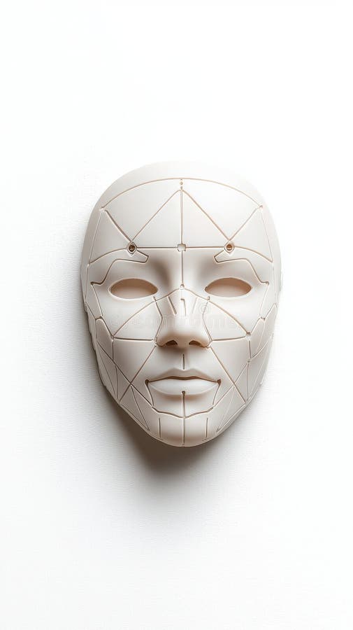 Abstract White Facial Mask on Solid Background with Geometric Lines ...