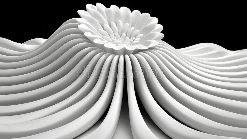 Abstract White Flower Emerging from Undulating Forms Stock Illustration ...
