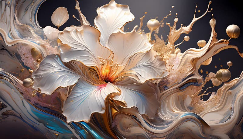 An Abstract White Flower with Liquid Splash. Stock Illustration ...