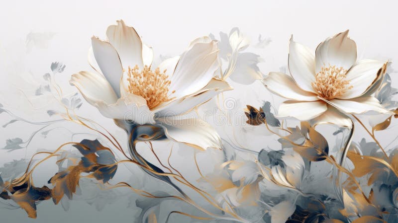 Abstract White Flowers, Modern Design Stock Illustration - Illustration ...