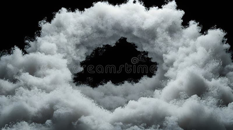 Abstract White Fluffy Cloud Frame Against Black Background Stock ...