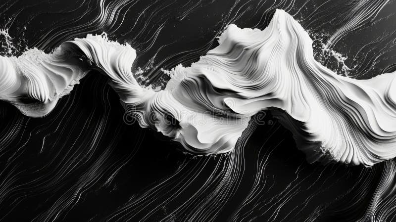 Abstract White Form on Black Swirling Background Stock Illustration ...