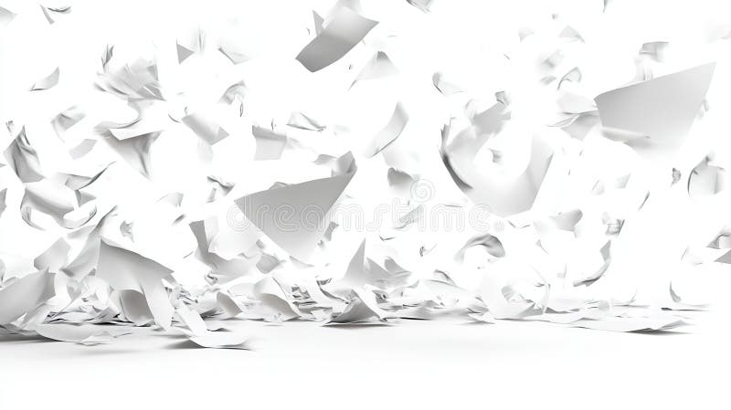 Abstract White Fragments Falling and Scattered on White Background ...