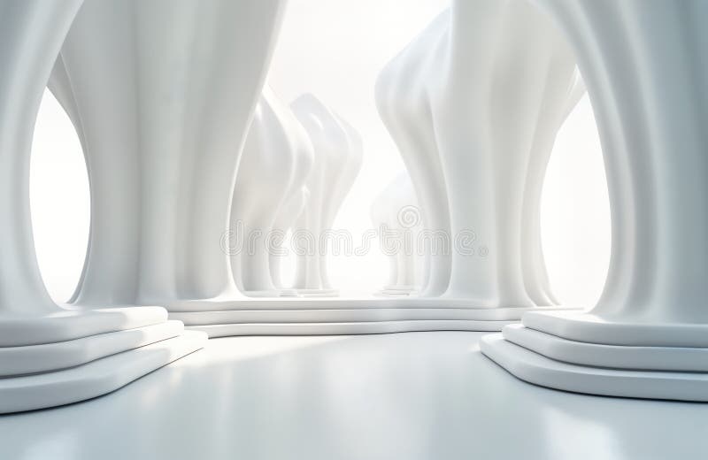 Abstract White Futuristic Interior Design. Smooth Flowing Lines Create ...