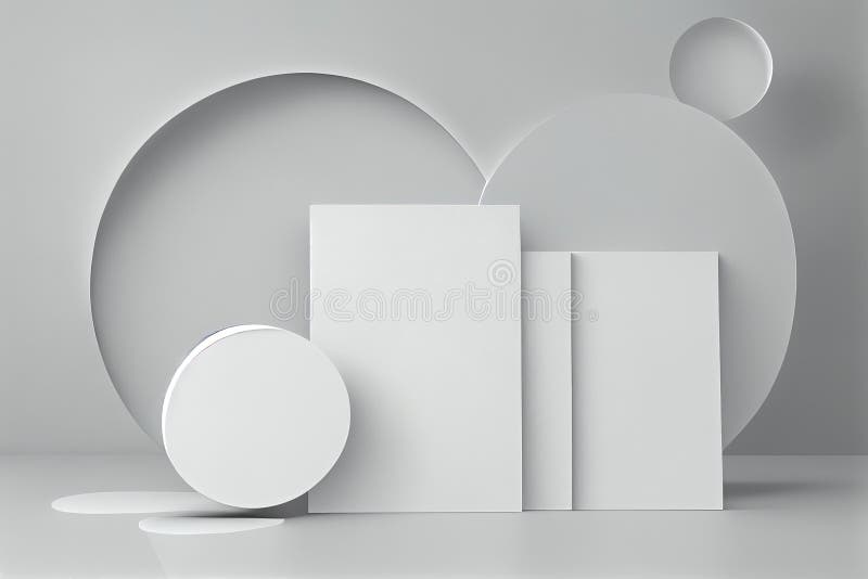 Abstract White Geometric Background, Minimal Round Frame Flat Lay Stock ...