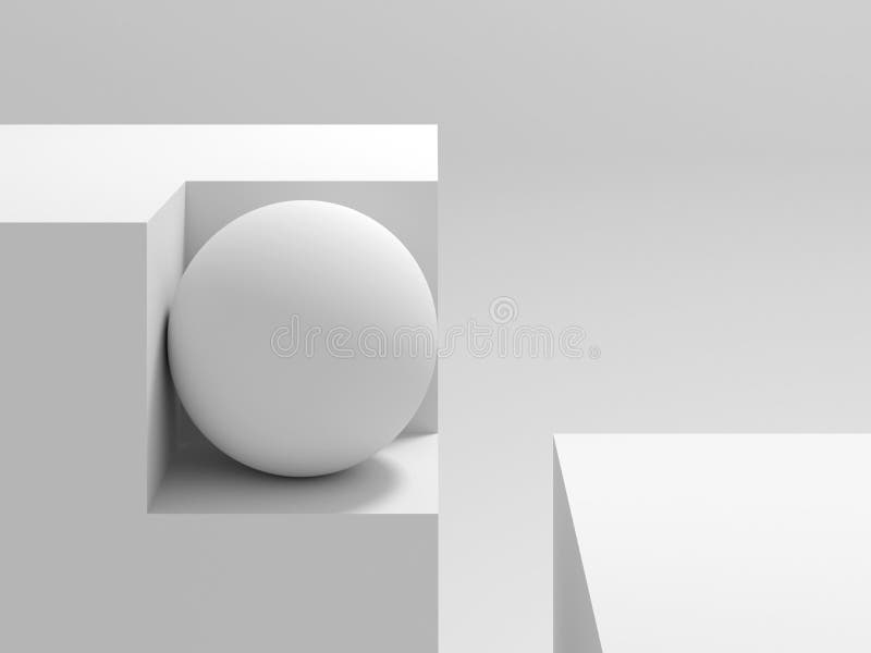 Abstract White Geometric Installation with a Sphere, 3 D Render Stock ...
