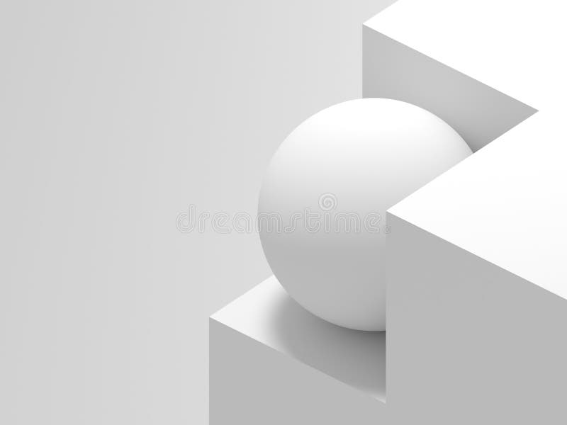 Abstract White Geometric Installation, Sphere is in Missed Cube Corner ...