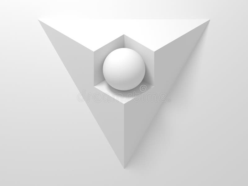 Abstract White Geometric Installation with a Sphere and Pyramid, 3d ...