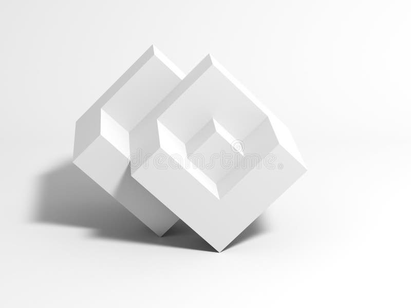 Abstract White Geometric Installation with Two Connected Cubical Shapes ...