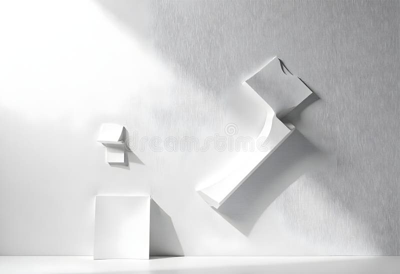 Abstract White Geometric Shapes Casting Shadows on Textured Background ...