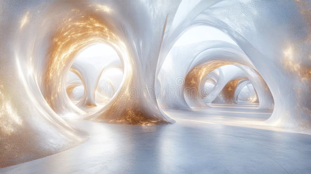 Abstract White and Gold Geometric Cave Architecture Stock Illustration ...