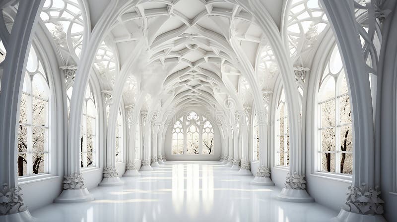 Abstract White Gothic Interior. 3D Illustration and Rendering Stock ...