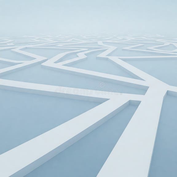 An Abstract White Labyrinth with Branched Paths. Stock Illustration ...