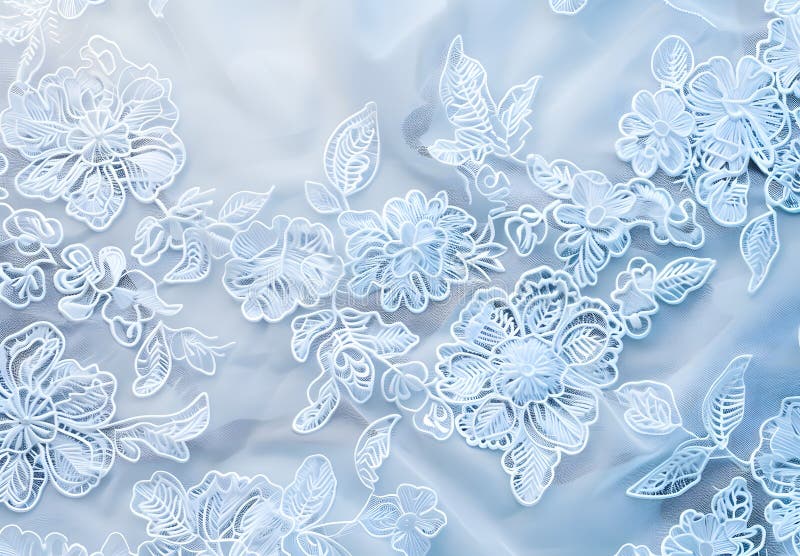 Delicate White Lace Floral Pattern on Blue Fabric Stock Illustration ...