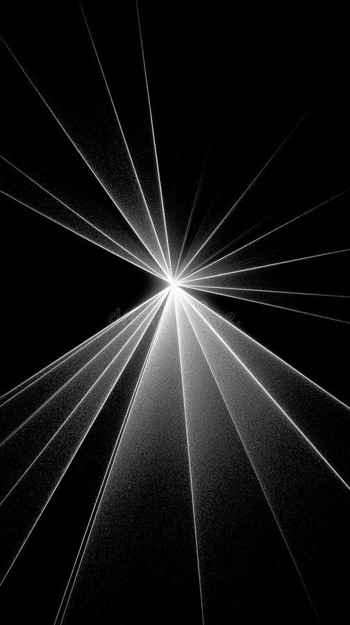 Abstract White Light Rays Emanating from Central Point Against Black ...