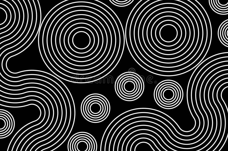 Abstract White Lines Circles on Black Background, Linear Swirls Path ...