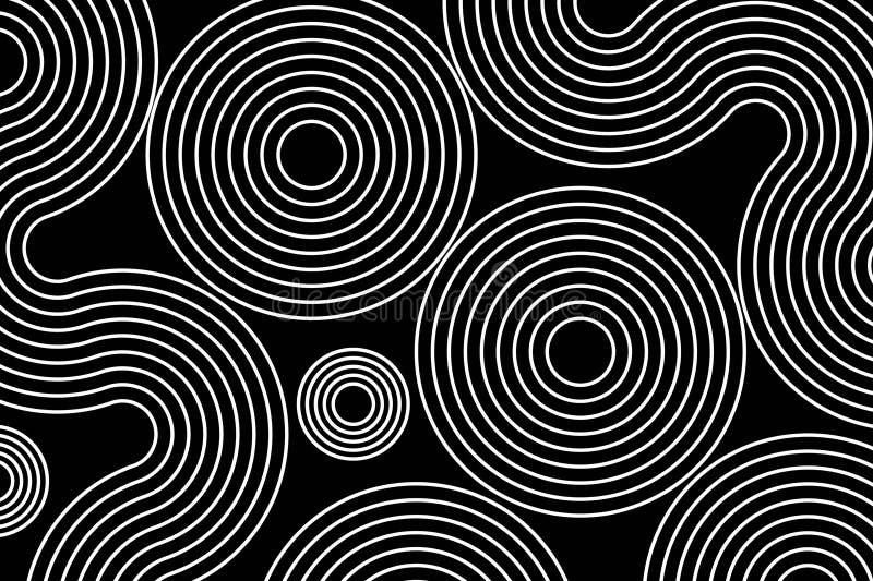 Abstract White Lines Circles on Black Background, Linear Swirls Path ...