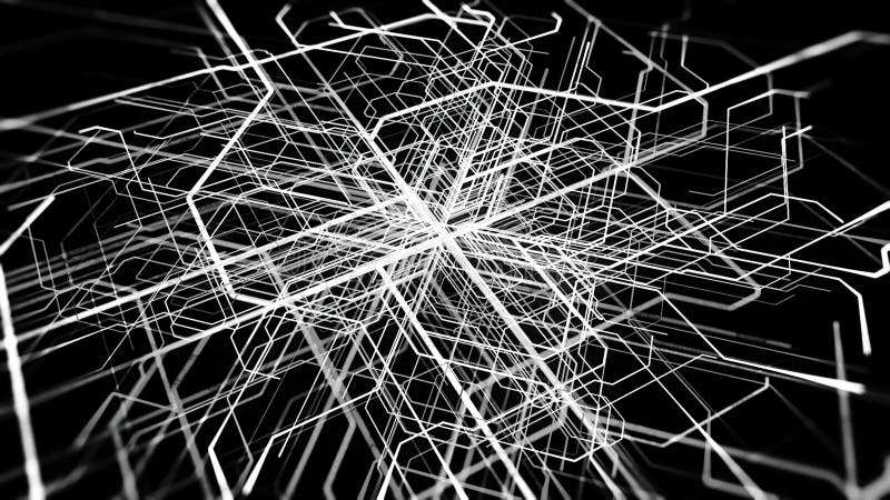 Abstract White Lines Moving and Bending from the Center of the Black ...