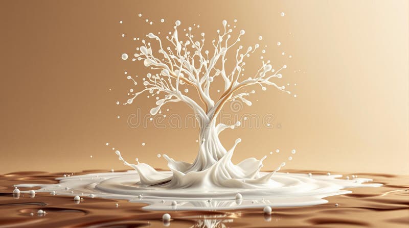 Abstract White Liquid Tree Splashing in Chocolate Pool Stock Photo ...