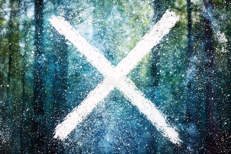 Abstract White X Mark on Forest Background with Splatter Effect Stock ...