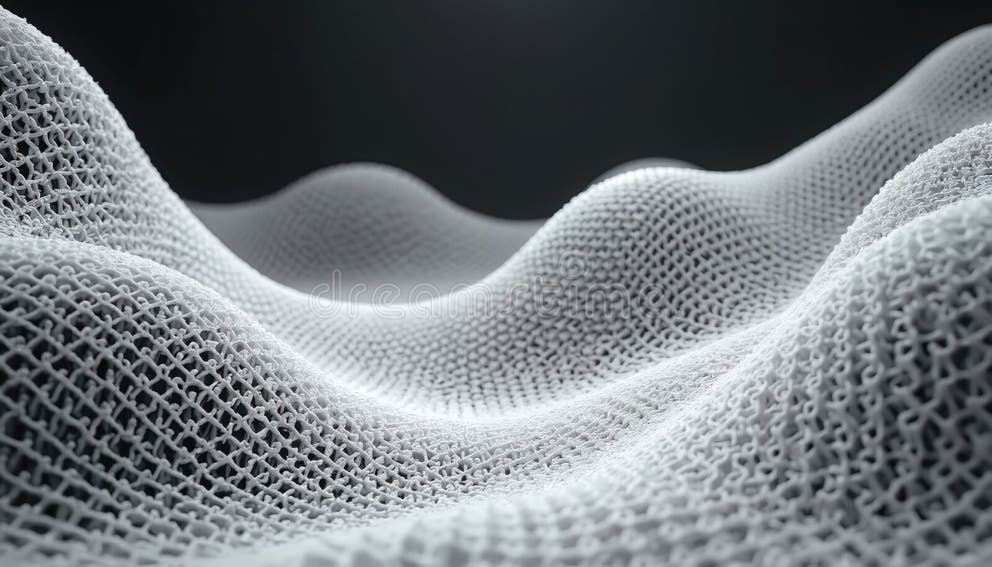 Abstract White Mesh Grid Wave Pattern on Dark Black Background ...