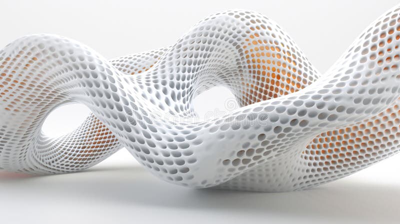 Abstract White Mesh Structure Curved Design with Perforated Surface and ...