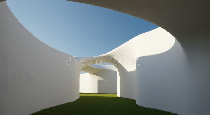 Abstract White Organic Architecture with Grassy Pathway Stock ...