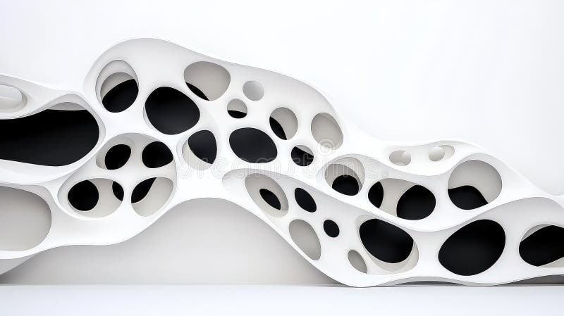 Abstract White Organic Sculpture with Flowing Shapes and Circular Voids ...