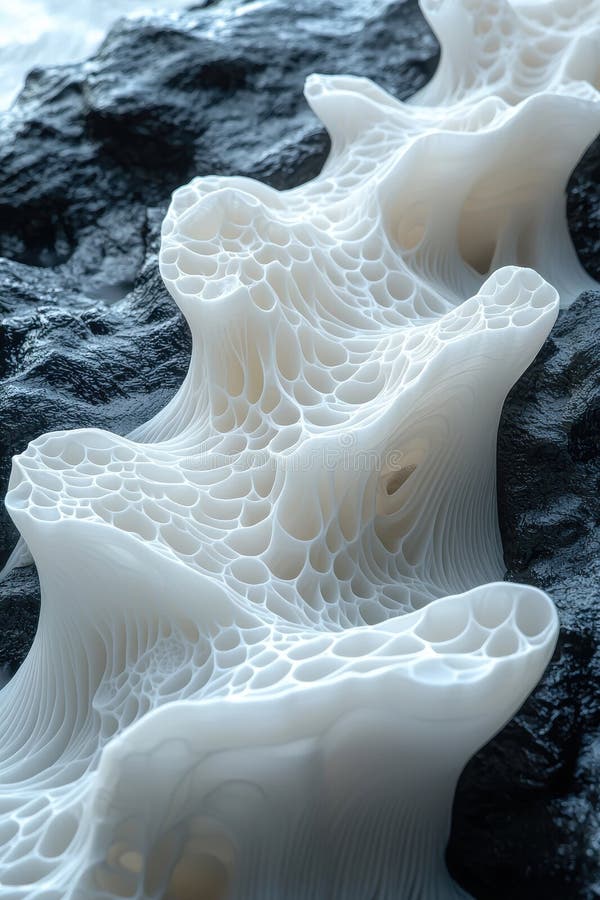 Abstract White Organic Structure Resembling Ocean Waves on a Rocky ...