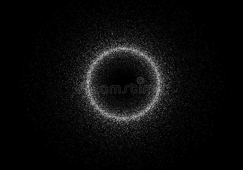 Abstract White Particle Circle on Black Background Stock Illustration ...