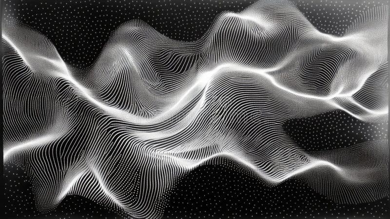 Abstract White Particle Wave on Black Background Stock Illustration ...