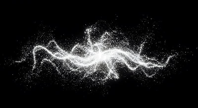 Abstract White Particle Wave on Black Background: a Digital Art ...