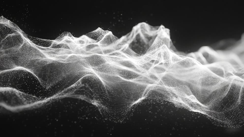 Abstract White Particle Wave on Dark Background Stock Illustration ...