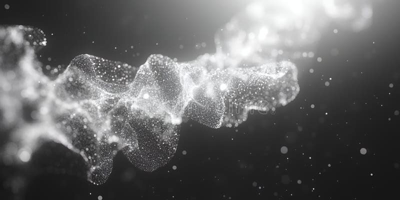 Abstract White Particle Wave Digital Art Glowing in Dark Background ...