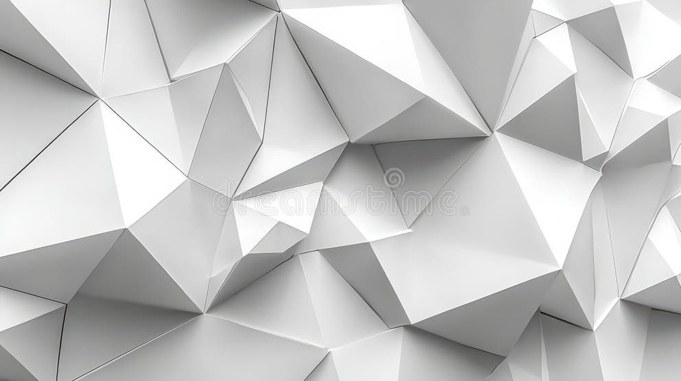 Abstract White Polyhedral Background with Angular Geometric Shapes and ...