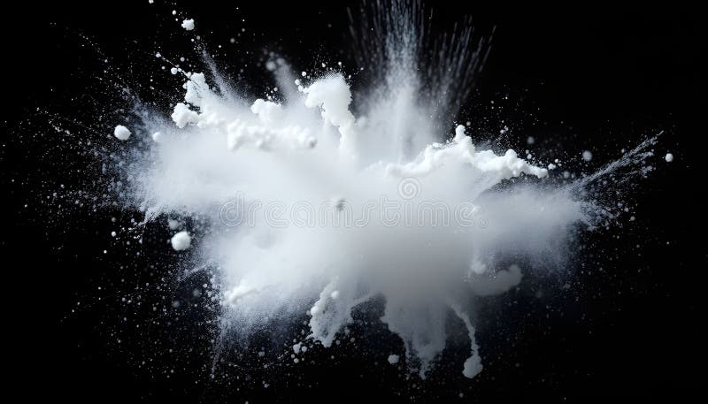 Abstract White Powder Explosion on Black Background Scene Stock ...