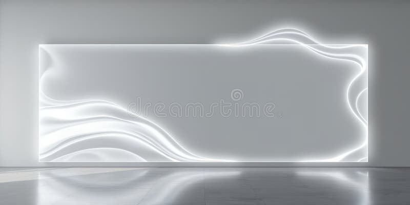 Abstract White Rectangle with Wavy Light Patterns on a Reflective ...