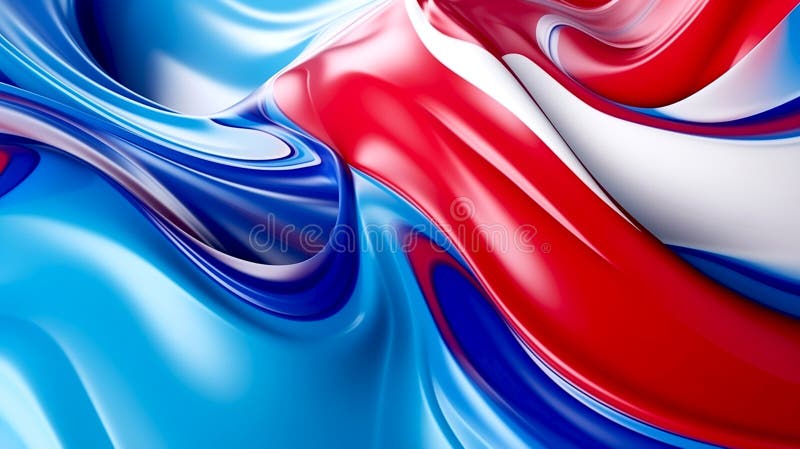 Abstract White, Red and Blue Curved Wave Flow on White Background ...