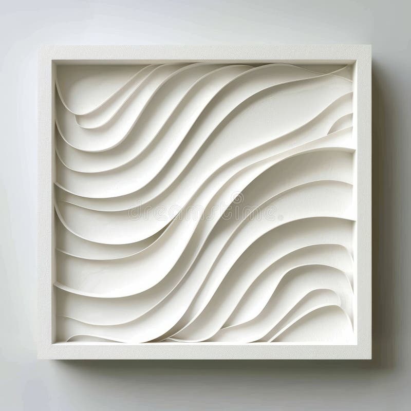 Abstract White Relief Wavy Shapes in Square Frame, Minimal Modern Art ...