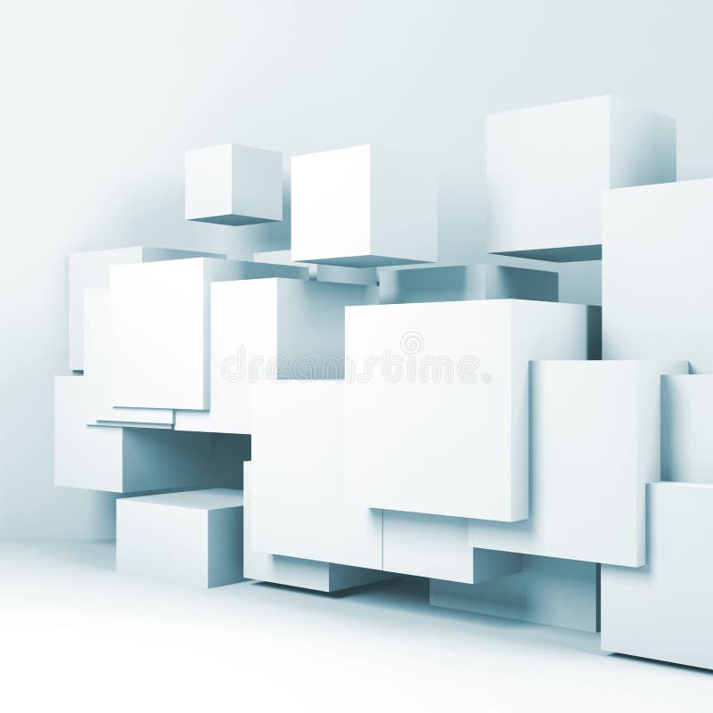 3d Interior with Cubes Installation Stock Illustration - Illustration ...