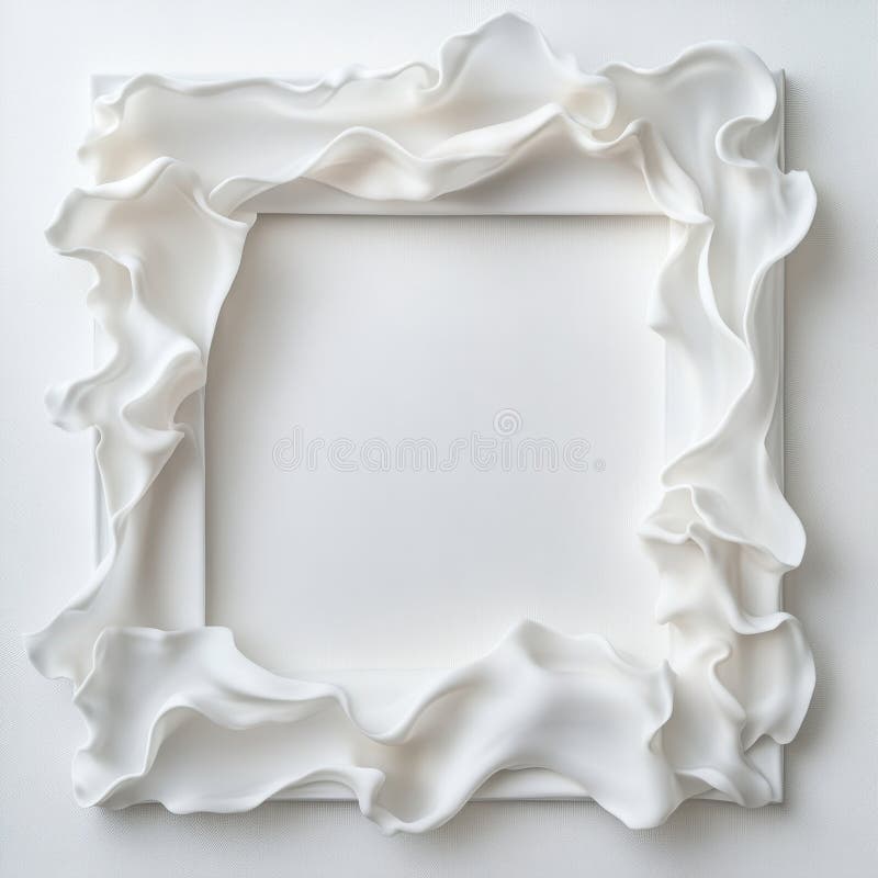 Abstract White Ruffled Frame Design with Soft, Flowing Texture on a ...