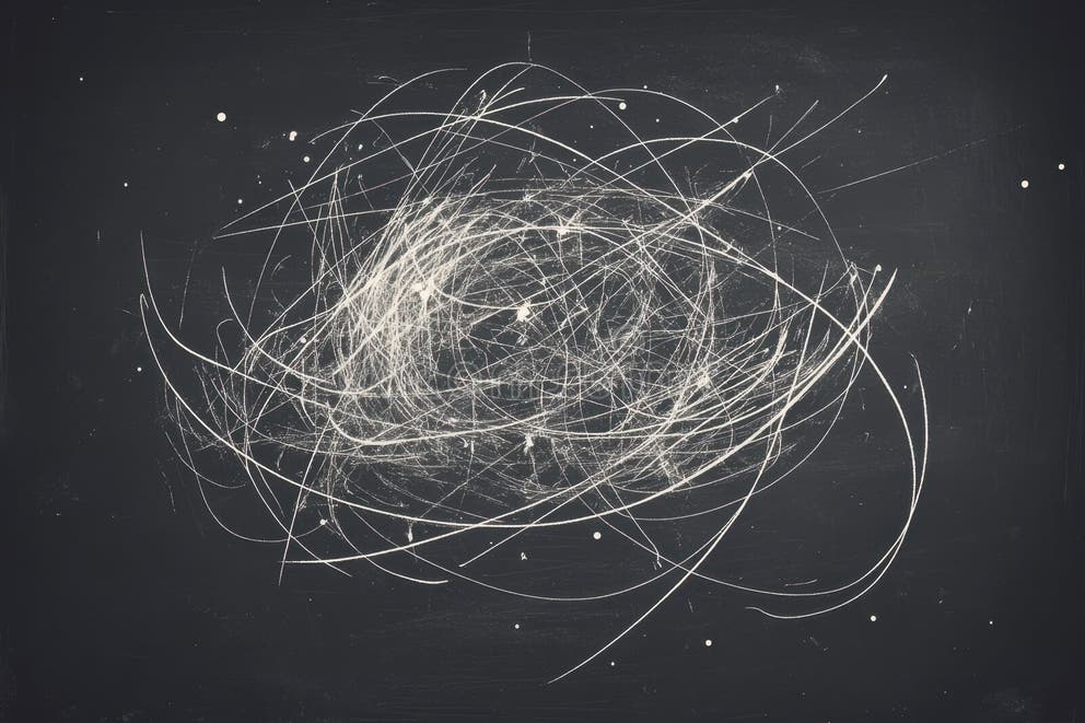 Abstract White Scribbles on Black Chalkboard Background in Modern Art ...