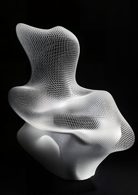 Abstract White Sculptural Form Mesh Design Modern Art 3d Lines Shape ...