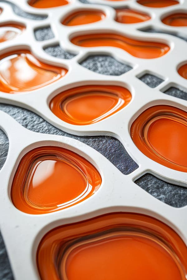 Abstract White Shapes with Orange Resin, Backdrop Texture. Fluid Design ...