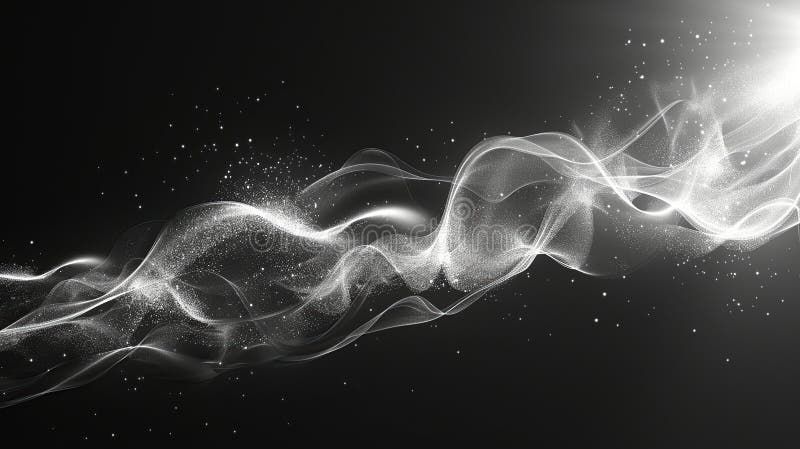 Abstract White Smoke or Mist with Glowing Particles on a Black ...