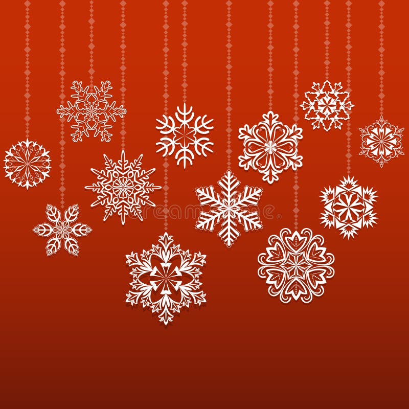 Abstract White Snowflakes Hanging on Red Background Stock Vector ...