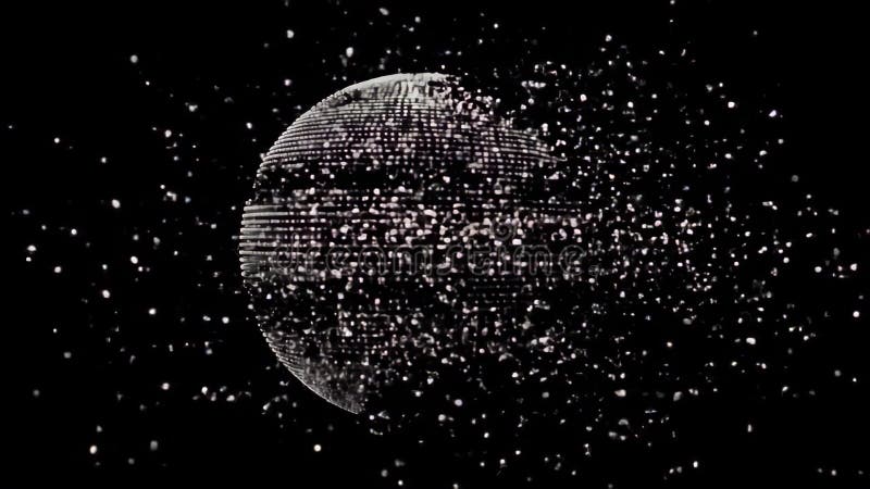 Abstract White Sphere Disintegrating into Particles on a Dark ...